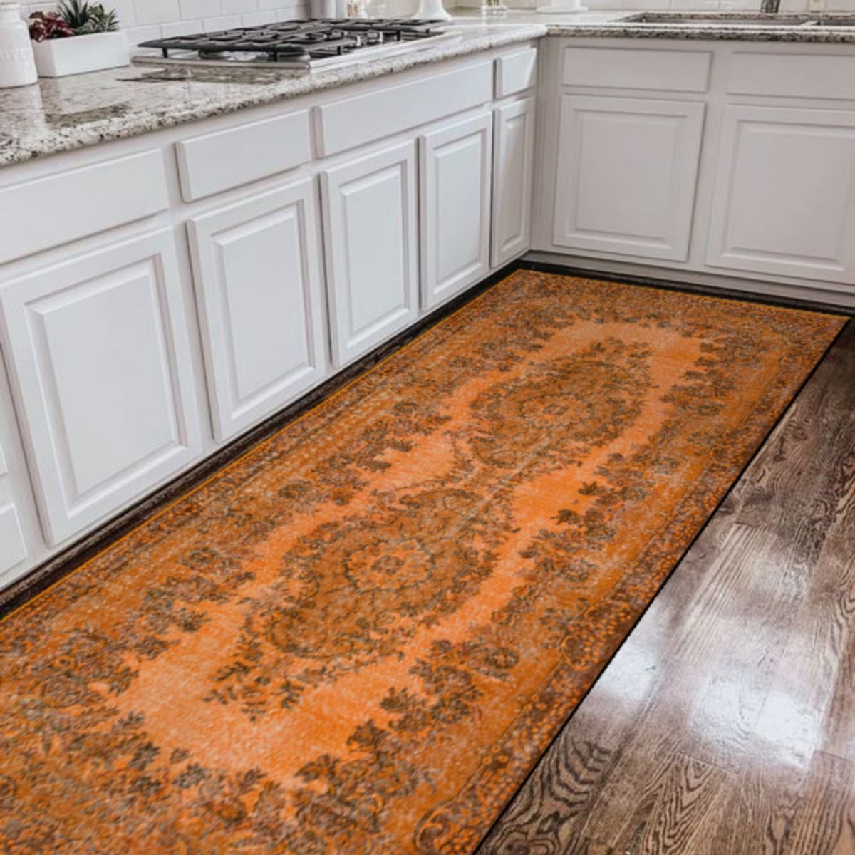 orange patterned runner rug