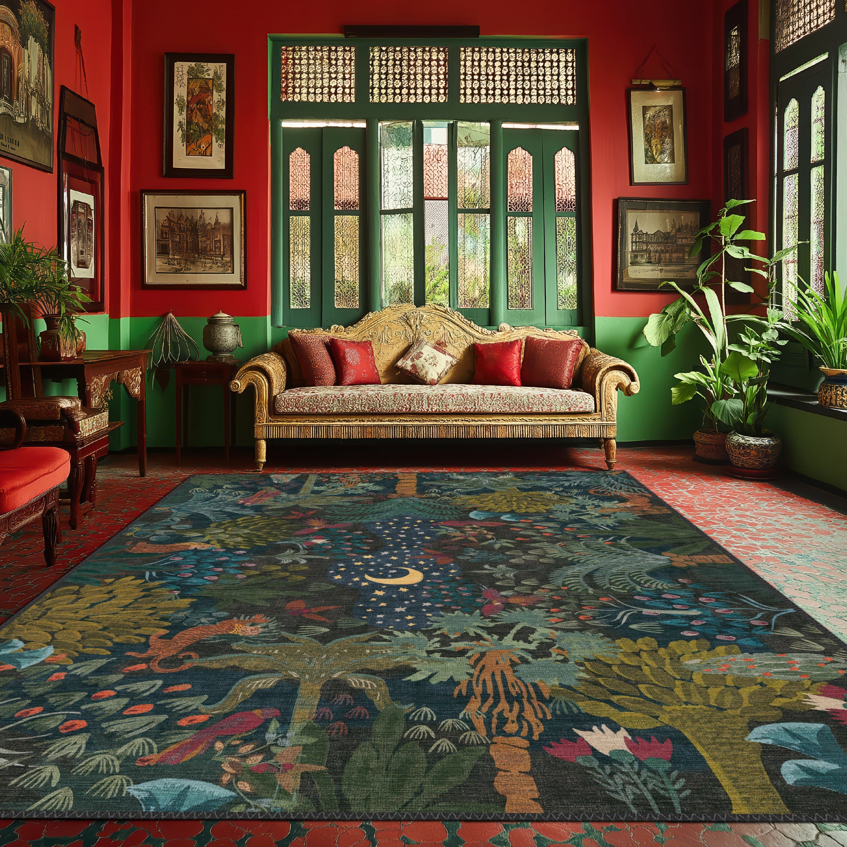 Whimsical Night Sky Rug – Machine-Washable, Retro Style & Durable ...